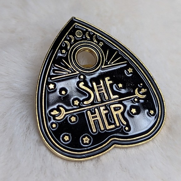 Handmade | Jewelry | Pronoun Pin She Her Ouija Board Planchette Enamel Pin | Poshmark